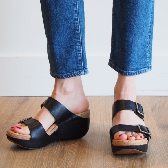 Kork-Ease | Shoes | Kork Ease Grace Sandals Black Leather Buckle Slide ...